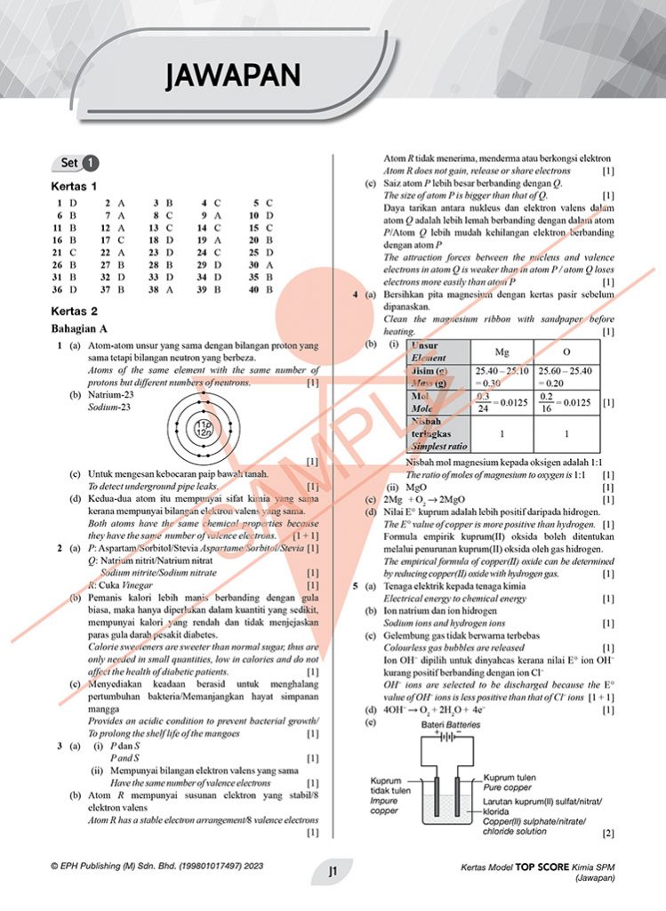 Kertas Model Top Score Kimia SPM – EPH